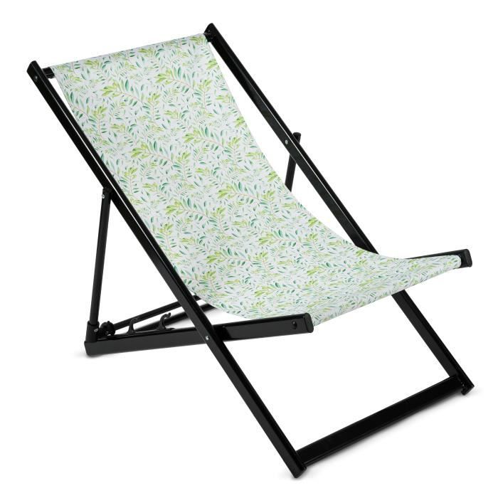 Chaise longue - Chilienne - Châssis noir en aluminium - Tissu motif ...