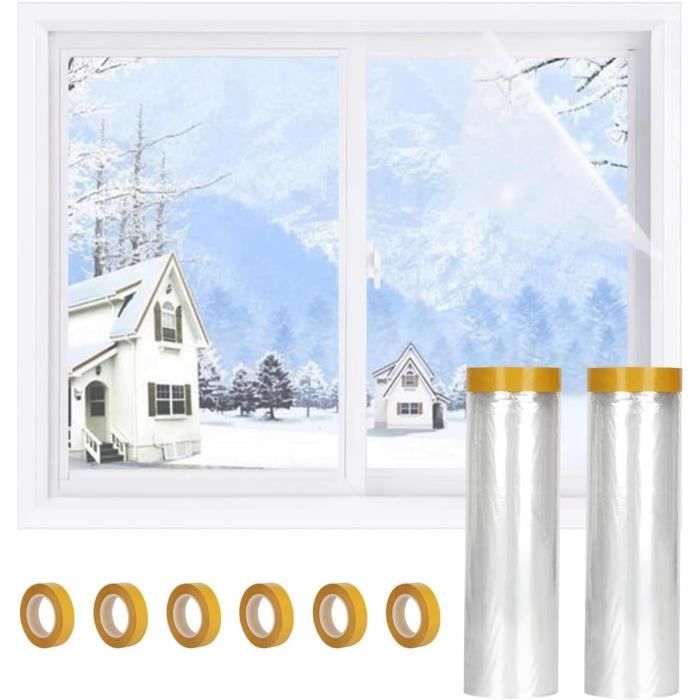 Film Isolant Fenetre Anti Froid,2 Rouleau Kits D'Etanchéisation Pour Fenêtres 1.8Mx12M, Avec 6 ...