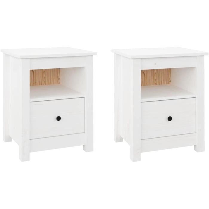 Tables de chevet - Mas[537] - Blanc - Elégance - Chic - Bois de pin ...