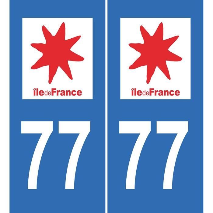 2 Stickers - 2 Autocollants Plaque immatriculation Auto département 77 ...