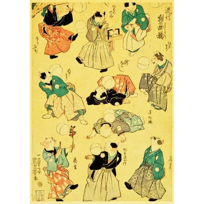 Affiche - E064 - Samouraï Chat Ramen - 42x30cm - Décoration Murale Contemporaine - Noir ...