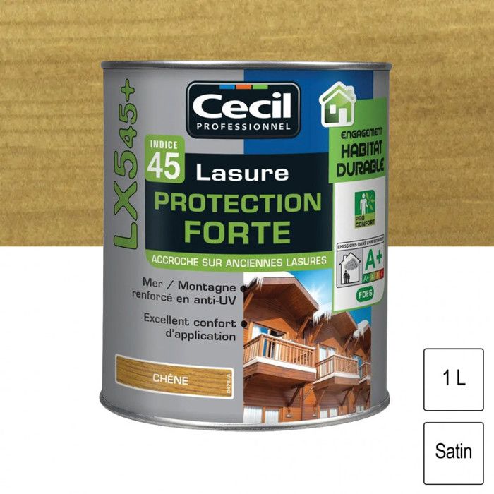 Lasure - CECIL - LX545+ - Protection Forte - Acrylique - 1L - Chêne ...