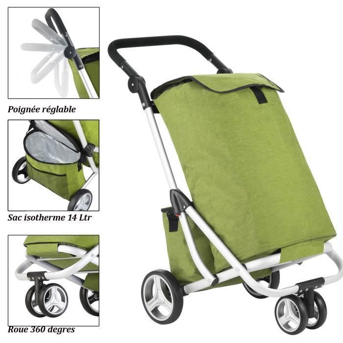 Chariot de course avec sac de isotherme 48+14 litres - 3 roues ...