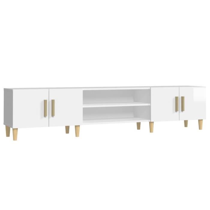 KEENSO Meuble TV blanc brillant 180x31,5x40 cm bois d'ingénierie ...