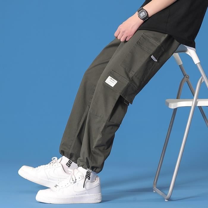 Pantalon Cargo - Non spécifié - Ample - Kaki - Style Coréen - Vert ...