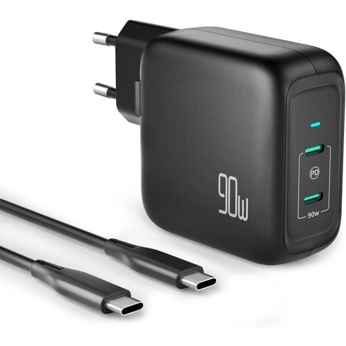 90W Chargeur Usb C, 2 Ports Pd Charge Rapide Avec Gan Tech Pour Macbook ...