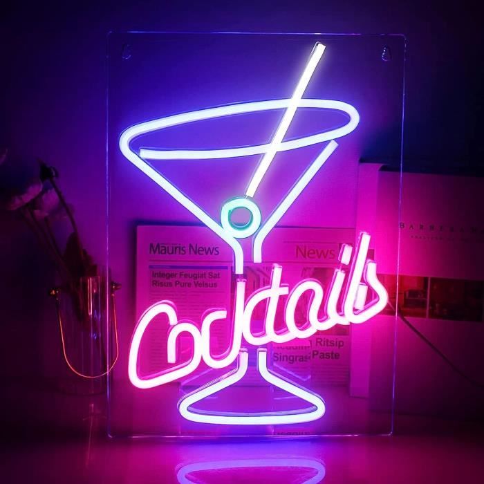 BringLuck2U Cocktails Enseignes Au Néon Rose Led Neon Lights Verre à ...