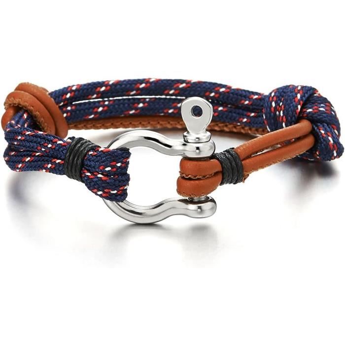 Bracelet Vis Manilles D'Ancrage - Homme Femme - Cuir Sur Cordon ...