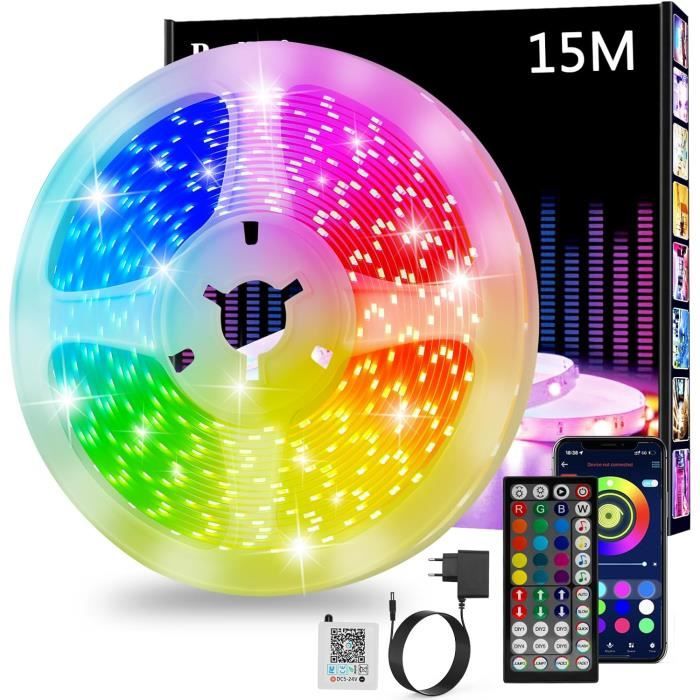 Ruban Led 15M, Led Chambre, Rgb Bande Led Contrôlé Par App Bluetooth Ou Télécommande 44 Touches ...