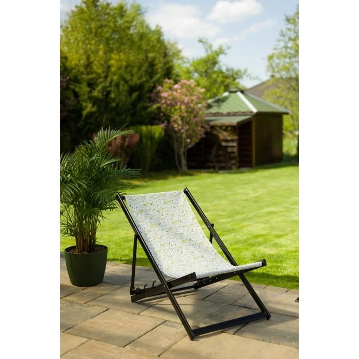 Chaise longue - Chilienne - Châssis noir en aluminium - Tissu motif ...