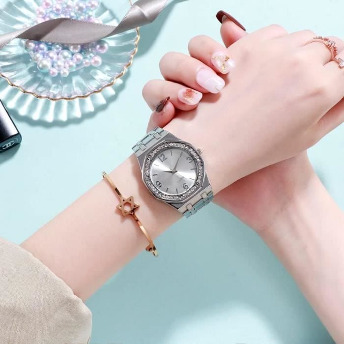 Montre pour filles cadran montre pour femme en acier inoxydable boucle ...