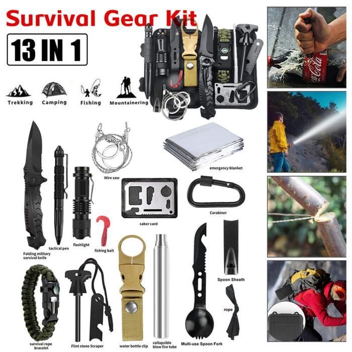 Kit de Survie d'urgence en Plein air Multi-Outils extérieur avec Hache à marteau extérieure ...
