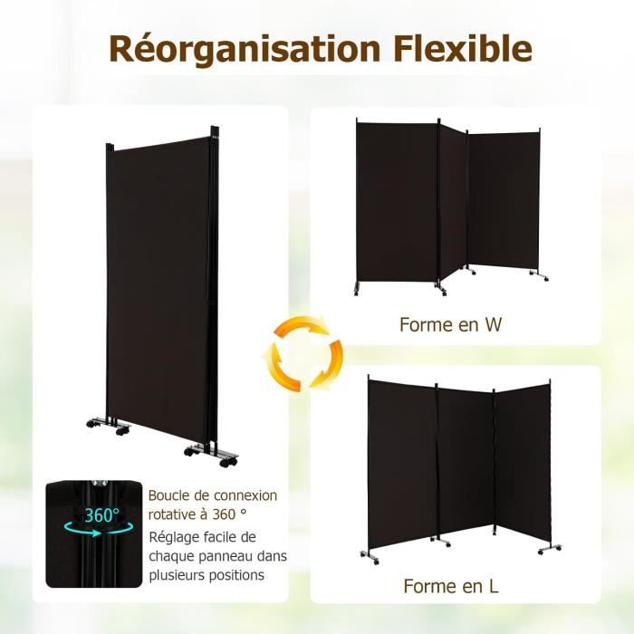GIANTEX Paravent à 3 Panneaux Pliable Détachable 262x180cm avec 8 ...