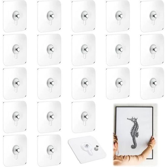 Crochets pour tableaux sans clous - Transparent - Lot de 20 - Forte ...