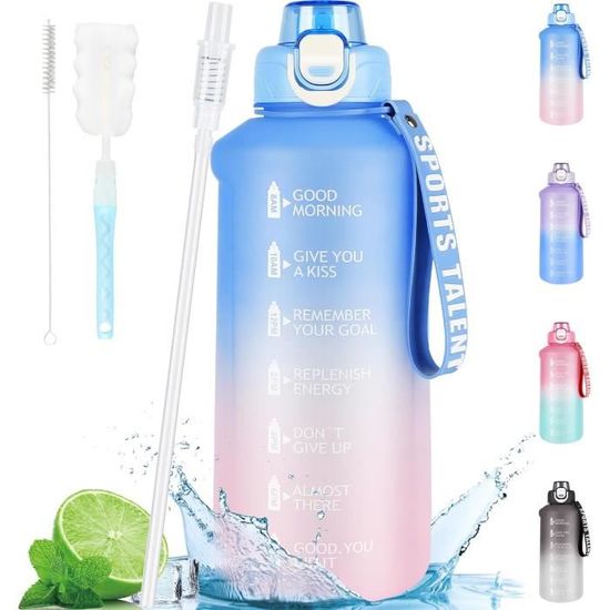 Gourde 2l, Gourde Sport Avec Paille, Bouteille D'eau De Motivation Avec ...
