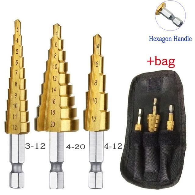 Enclume,Jeu de forets étagés à rainure droite HSS,bois revêtu de titane ...