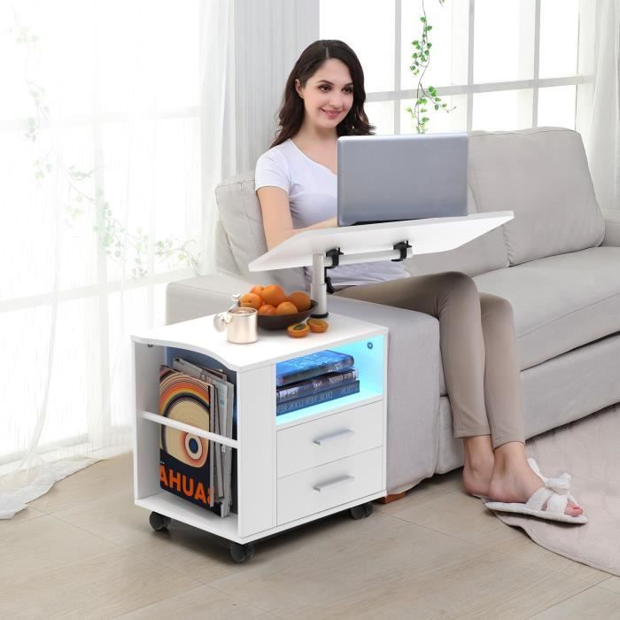 VIVOLIL Table Fonctionnelle au Lit Table de chevet Blanc Réglable avec ...