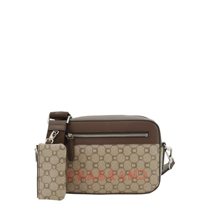Mini sacoche marron en toile enduite siglée garnie cuir Chabrand ...