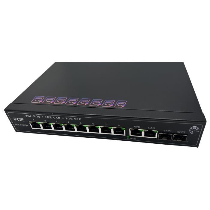 Elfcam® - PoE Commutateur Switch Fibre Optique avec 2 Ports SFP 1,25Go, 8 Ports PoE Gigabit ...