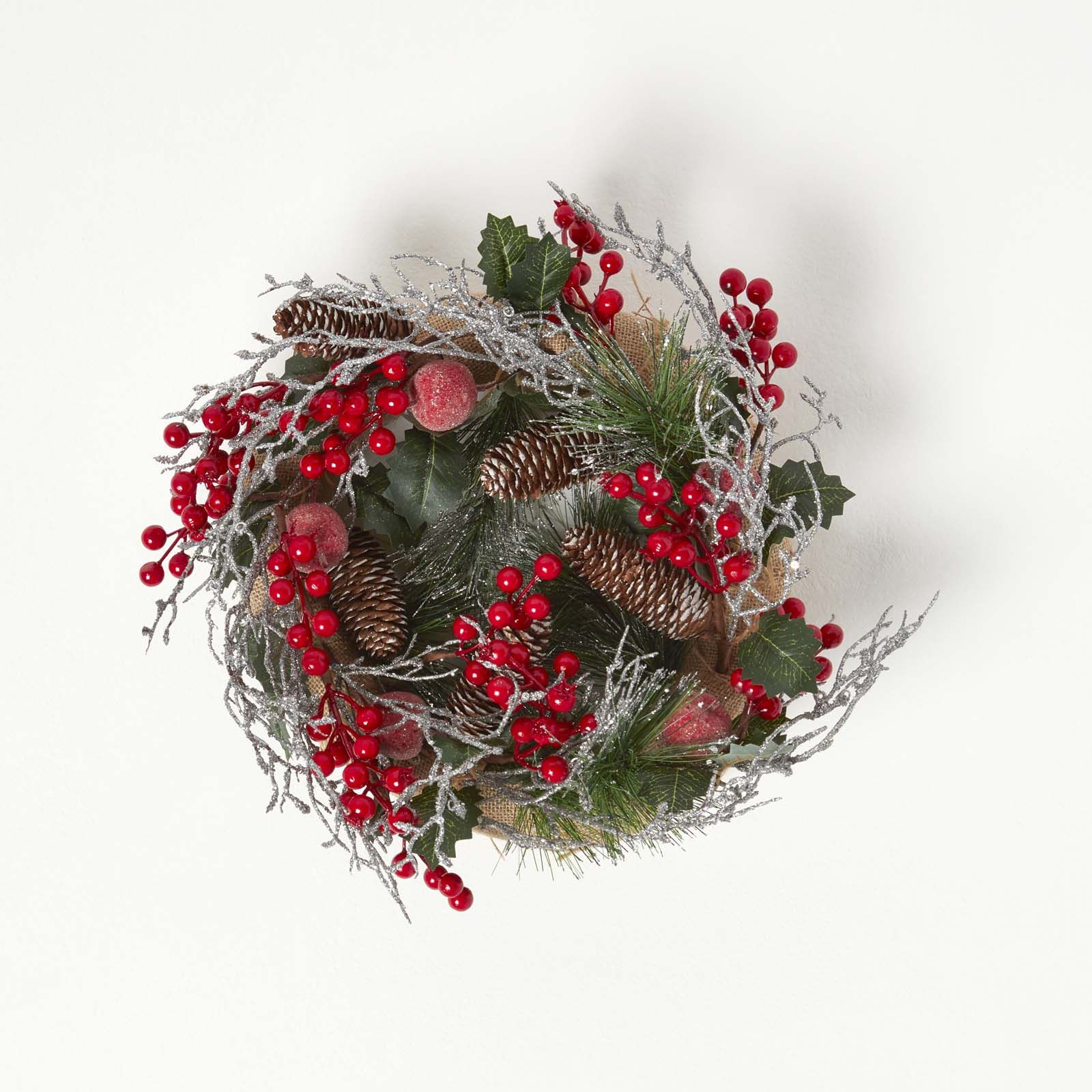 Couronne de Noël en sapin artificiel pommes de pins et baies rouges Ø ...