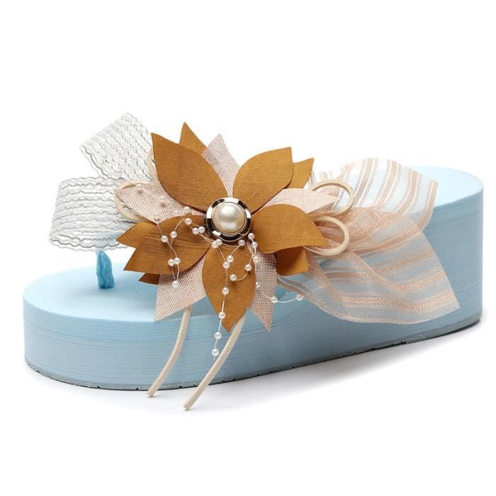 Tongs femme Plage Fleur Antidrapant Extrieur Confortable Bleu - Marque ...