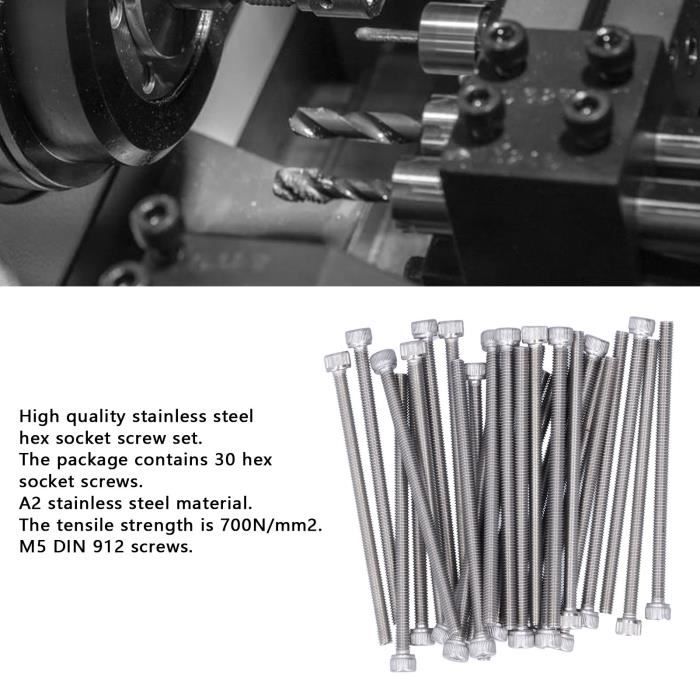 ZER-30 pièces M5 vis à tête hexagonale à tête cylindrique A2 vis à tête ...