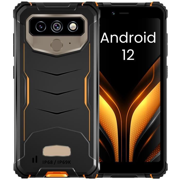 Téléphone Robuste 6'' Android 12 4GB+32GB Smartphone Durci Etanche Noir ...