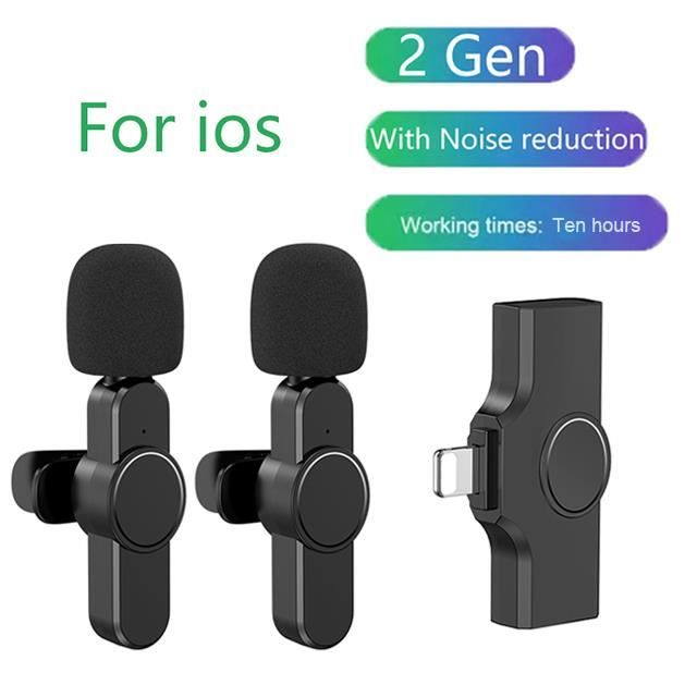 MICROPHONE,2 Gen iOS--Microphone Lavalier sans fil, Portable, pour ...