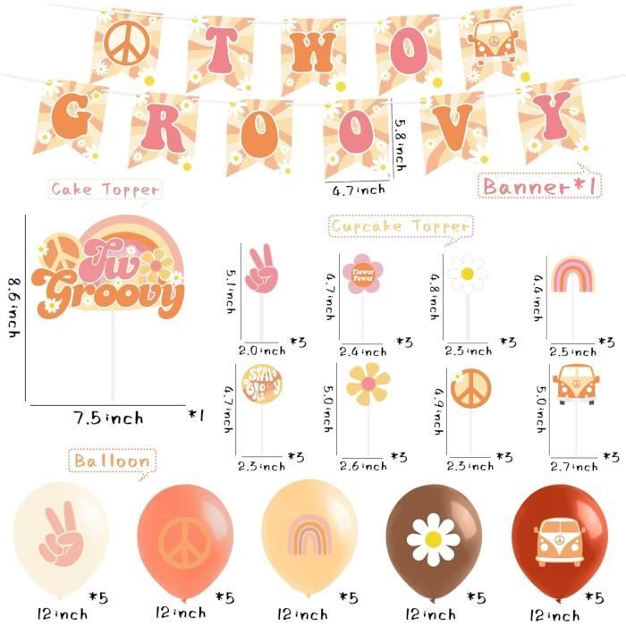 Lot De 51 Décorations De Fête D'Anniversaire Rétro Hippie,Ballons En ...