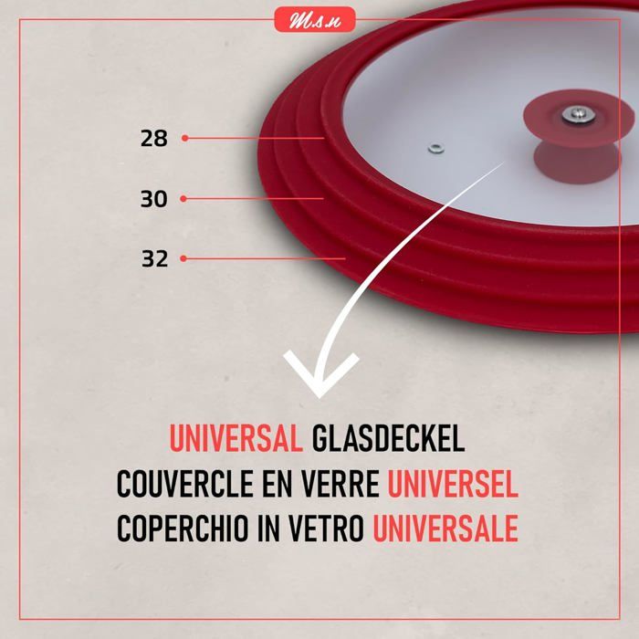 Couvercle universel en verre, casseroles et poêles 28/30/32 cm, avec valve d'échappement et bord ...