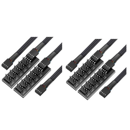 2 Répartiteurs Pour Hub Ventilateur Pwm, 4 Broches Noir Avec Manches 5 Pc Cpu Cooling Case ...