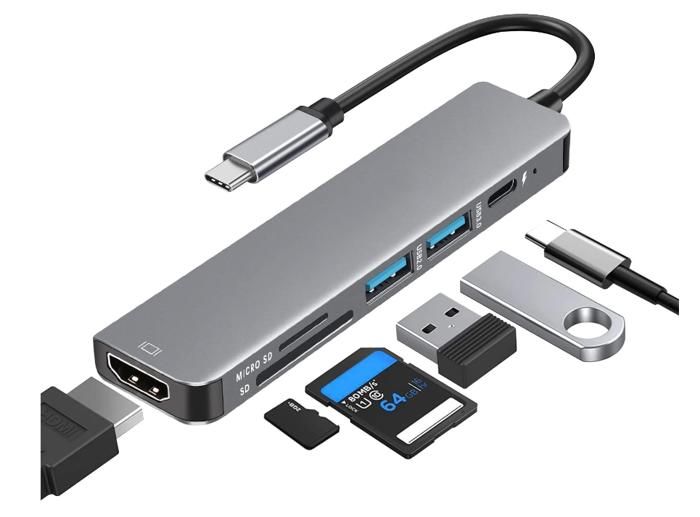 Hub USB C 6 en 1, adaptateur multiport USB C vers HDMI 4K, 1 USB 3.0, 1 USB 2.0, gris ...