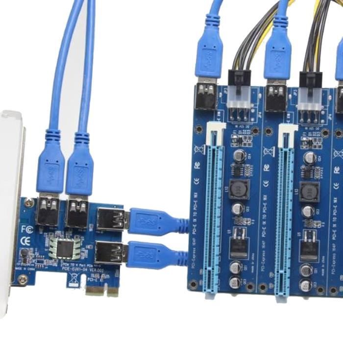 Carte de minage PCIe 1 à 4, PCI Express 16X Slots Riser, PCI E 1X à 16x, adaptateur de fente ...