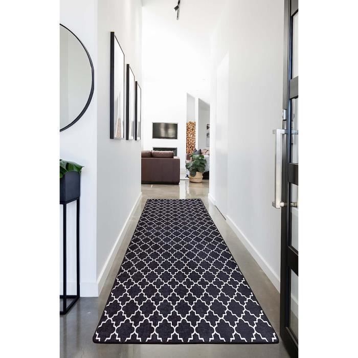 Tapis de salon moderne à poils courts géométriques antidérapants - En gel - Noir et blanc (Kupa ...