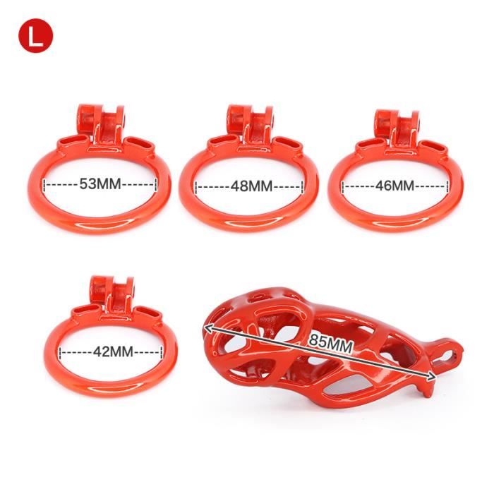 (Red-L-4Rings)Mamba – Cage de Chasteté Imprimée En 3D pour Homme, Kit avec Anneau de Pénis, de ...
