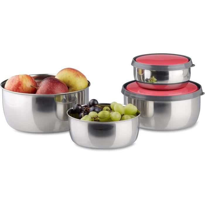 Bol mélangeur avec couvercle lot de 4 saladiers en inox plusieurs tailles,[S474] - Cdiscount Maison