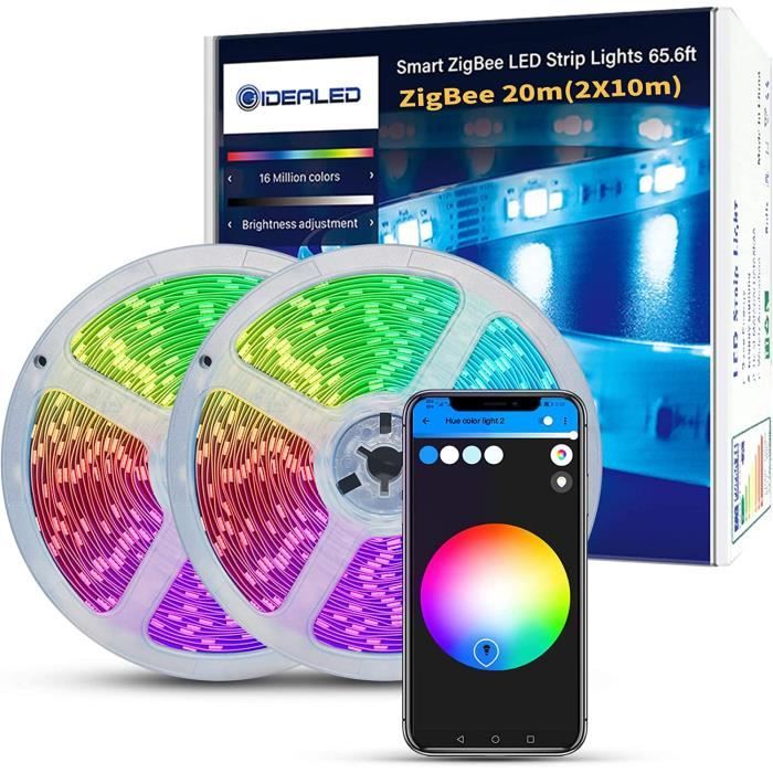 ZigBee 20m Smart LED Strip Lights Dimmable RGB Kit Fonctionne avec Hub ...