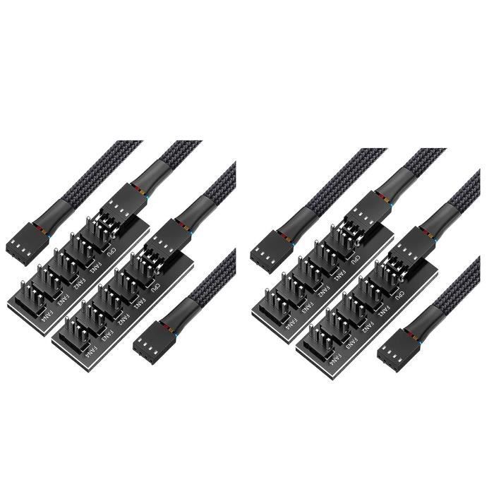 2 Répartiteurs Pour Hub Ventilateur Pwm, 4 Broches Noir Avec Manches 5 ...