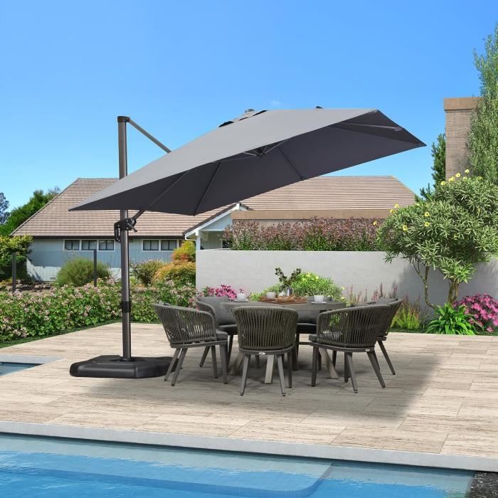 Parasol Déporté 3 × 3 M Carré Parasol De Jardin Extérieur Rotatif 360 ...