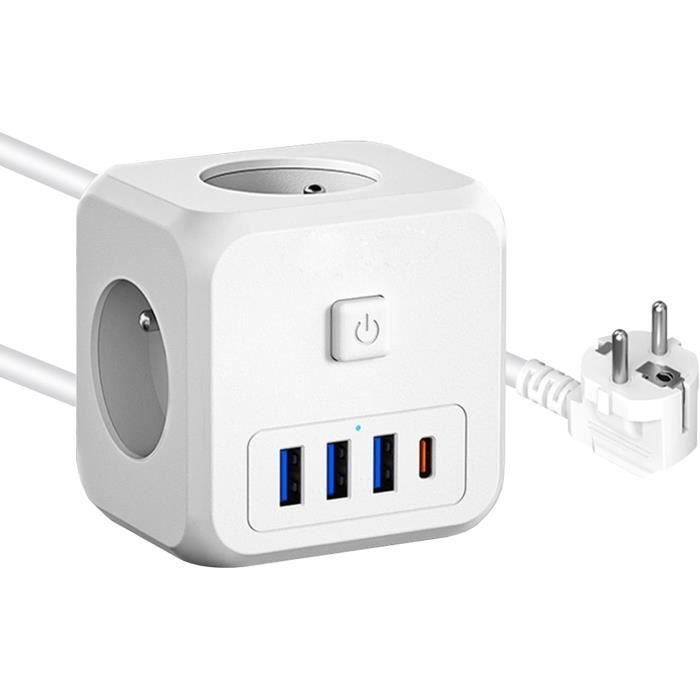 Multiprise USB, prise murale multiprise Cube, 3 prises USB et 1 prise ...