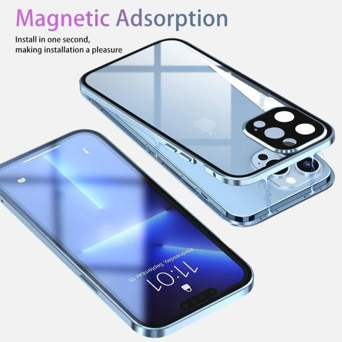 Coque Iphone 11 Magnétique Transparent Coque,Verre Trempé Double Côtés ...