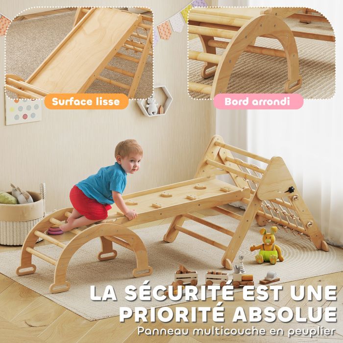 Triangle d'escalade enfants 8 en 1 avec rampe double face, arc d ...