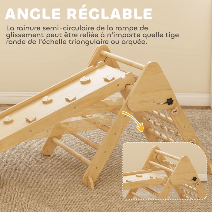 Triangle d'escalade enfants 8 en 1 avec rampe double face, arc d ...