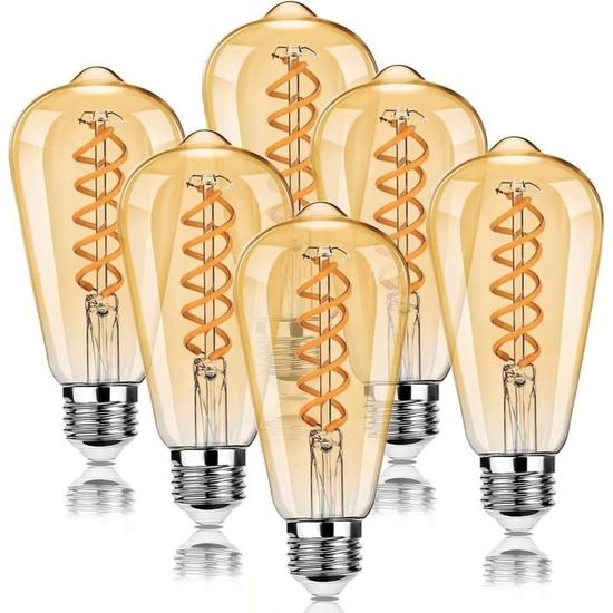 Ampoule Led E27 St64 Vintage, 6W 450Lm Rétro Blanc Chaud Spirale Filament À Enroulement Lampe À ...