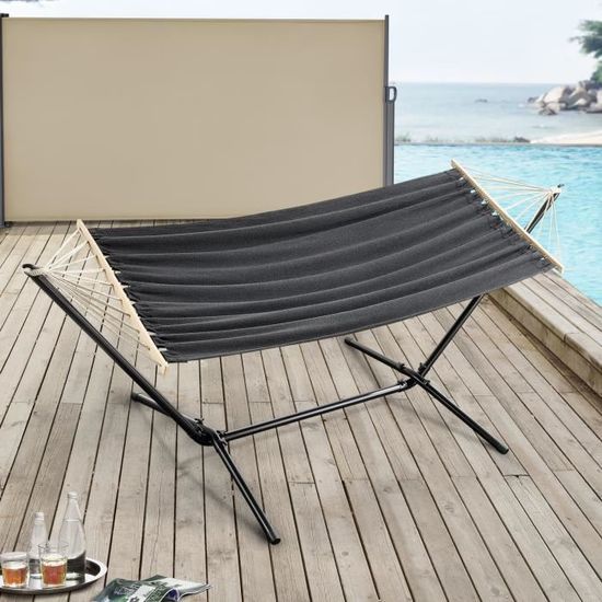 Hamac avec Cadre Surte Acier Coton Polyester 200x100 cm Noir Gris Foncé ...