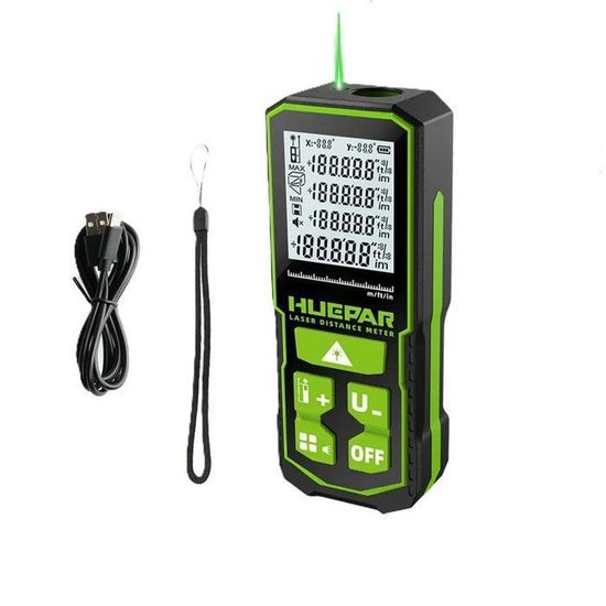 Huepar Télémètre Laser Vert, 100M Batterie Rechargeable LCD, Mesureur ...