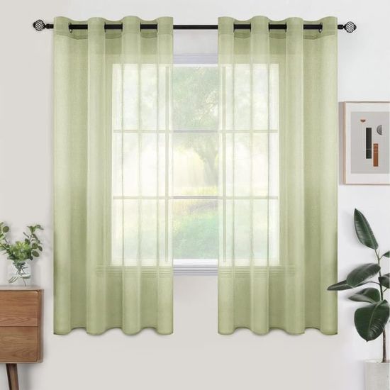 Lot De 2 Rideaux Voilage À Oeillet Rideau Courts Semi-Transparent ...