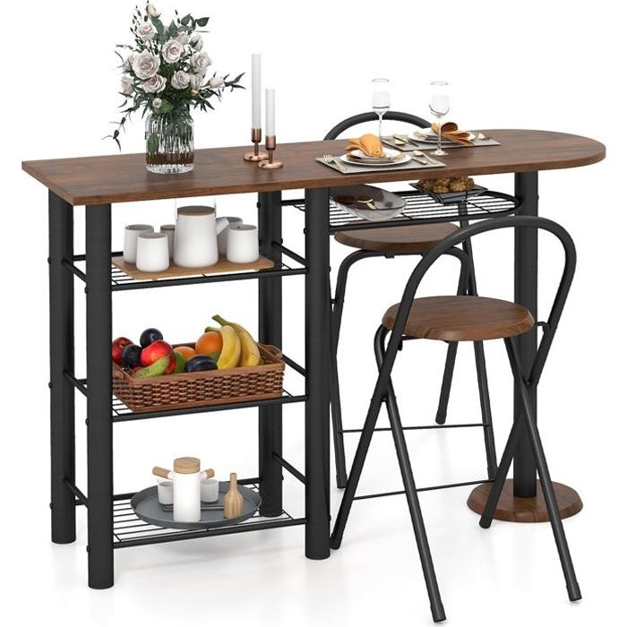 RELAX4LIFE Table Bar Industriel avec Tabouret Pliable, Table Cuisine 2 ...