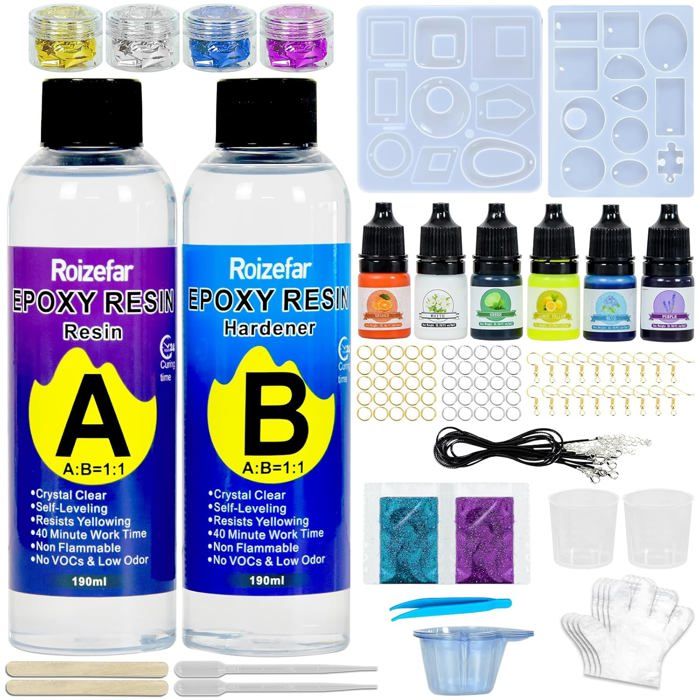 Résine epoxy Kit avec Moules,Resine Epoxy Transparente 380 ml Pour Revêtement et Moulage avec ...