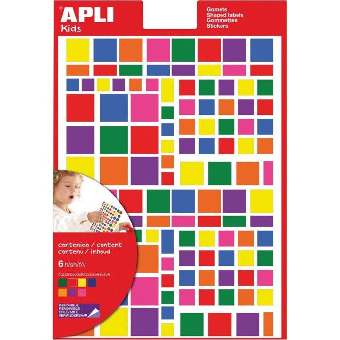 Pochette de gommettes - APLI - 756 - 6 feuilles - Adhésif enlevable ...